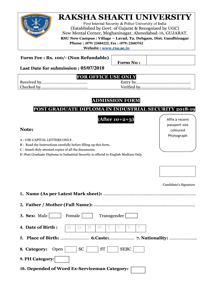 Fillable Online RAKSHA SHAKTI UNIVERSITY - rsu.ac.in Fax Email Print ...