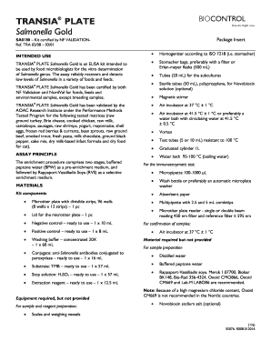 Fillable Online TRANSIA PLATE Salmonella Gold. Performance Tested ...