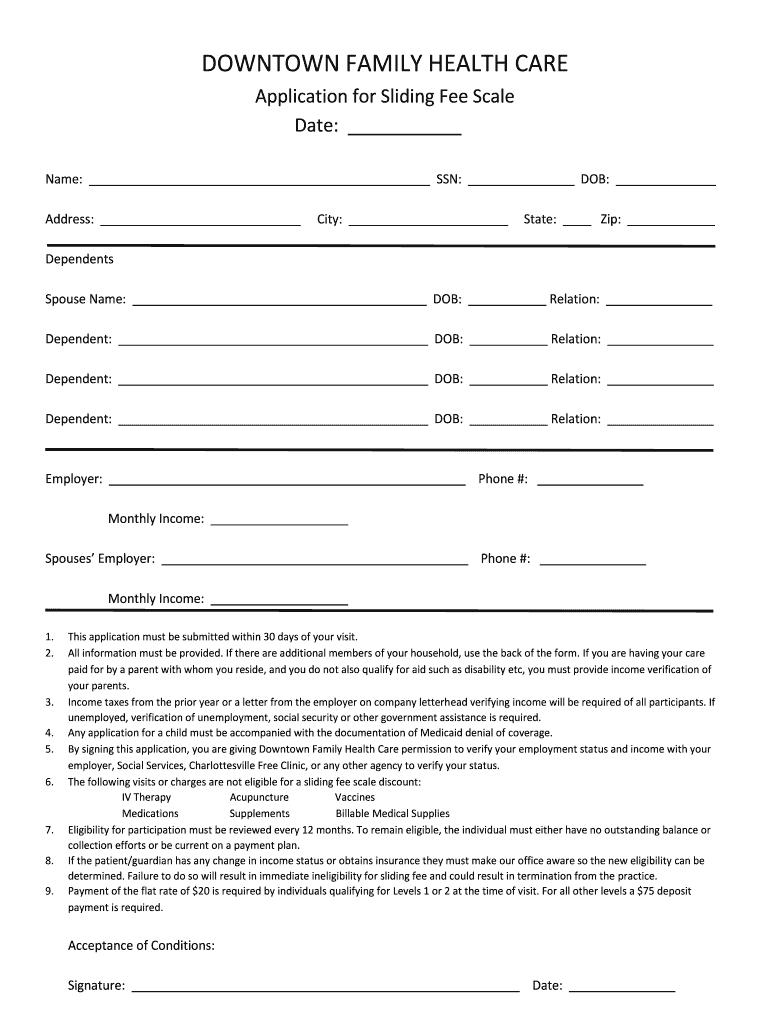 Fillable Online SLIDING FEE SCALE APPLICATION - Innovative Health Care ...