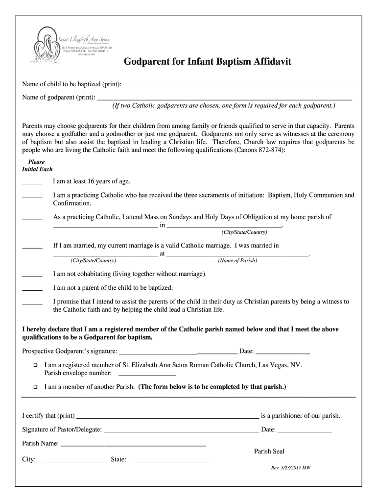 Fillable Online Godparent for Infant Baptism Affidavit Fax Email Print ...