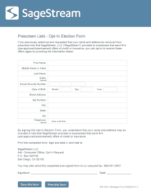Fillable Online Prescreen Lists - Opt-In Election Form Fax Email Print ...