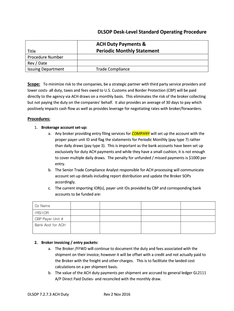 Fillable Online Periodic Monthly StatementU.S. Customs and Border ...