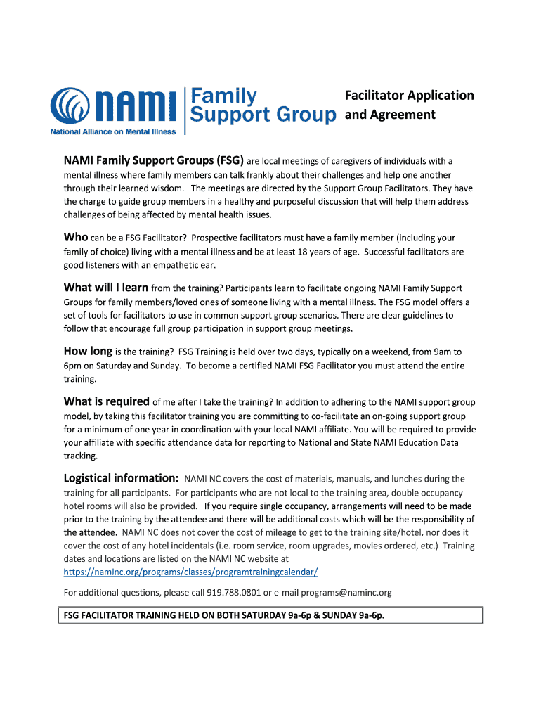 Fillable Online Facilitator Application and Agreement - NAMI North Carolina Fax Email Print ...