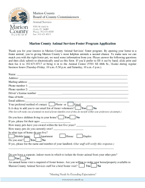 Fillable Online Animal Services Foster Application Fax Email Print ...