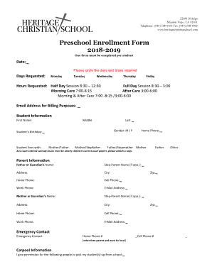 Fillable Online Preschool Enrollment Form 2018-2019 - Google Docs Fax ...