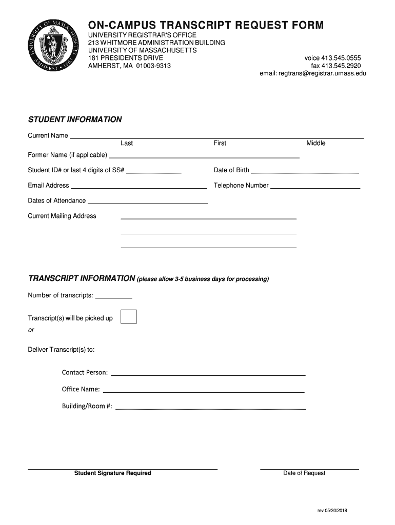 Fillable Online ON-CAMPUS TRANSCRIPT REQUEST FORM Fax Email Print - pdfFiller