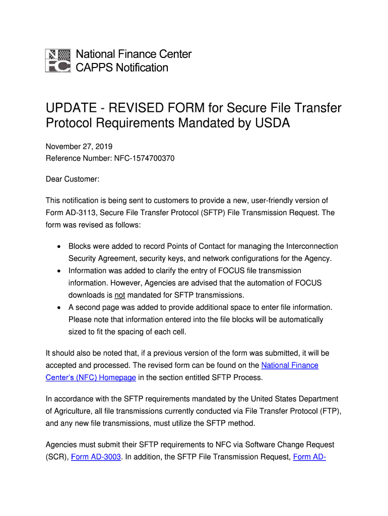 Fillable Online nfc usda UPDATE - REVISED FORM for Secure File Transfer ...
