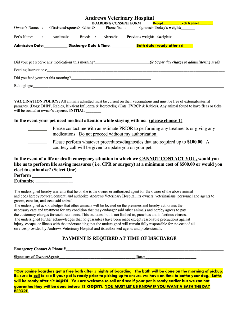 Fillable Online Boarding Check-In Form - Waiterock Pet Ranch Fax Email ...