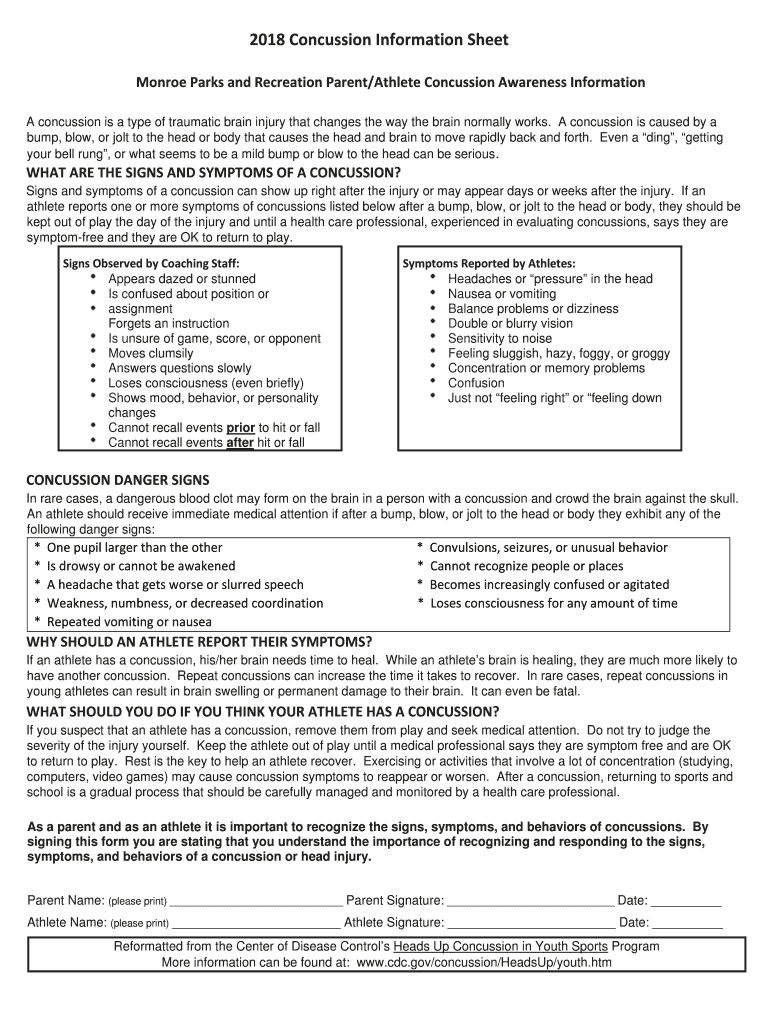 Fillable Online 2018 Concussion Waiver Form Fax Email Print - pdfFiller