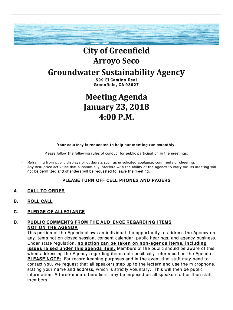 Fillable Online City of Greenfield Arroyo Seco Groundwater Sustainability ... Fax Email Print ...