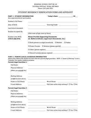 Fillable Online RSU 63 Student Residency Verification Form and ...