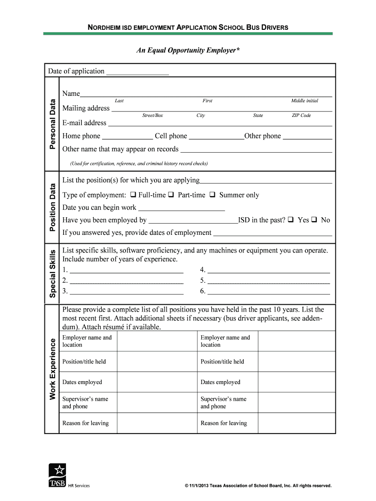 Fillable Online support nordheimisd NORDHEIM ISD EMPLOYMENT APPLICATION ...