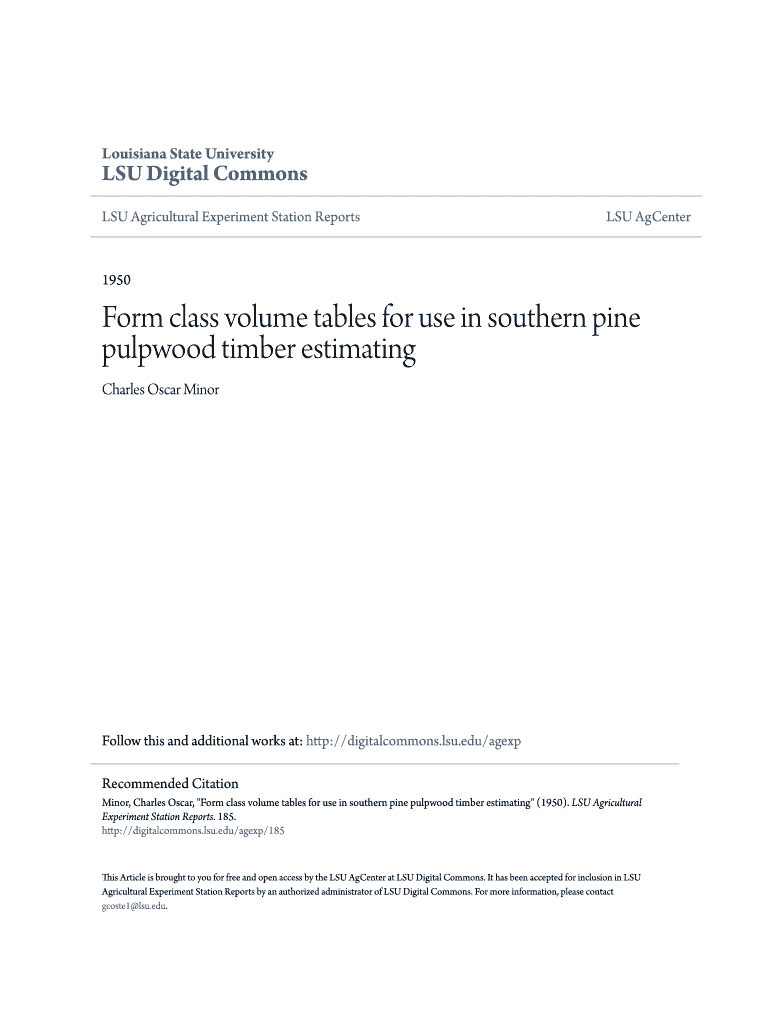 Fillable Online digitalcommons lsu Form class volume tables for use in ...