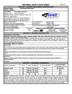 Fillable Online Safety Data Sheet - Apogee Rockets Fax Email Print ...
