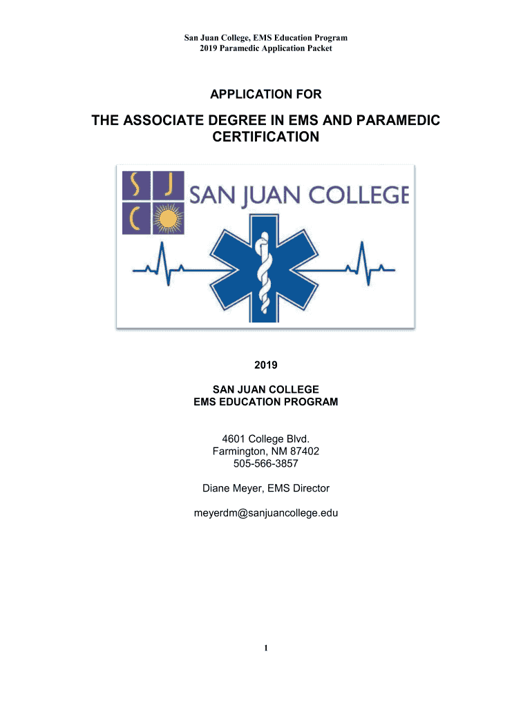 Fillable Online 2019 Paramedic Application Packet Fax Email Print ...