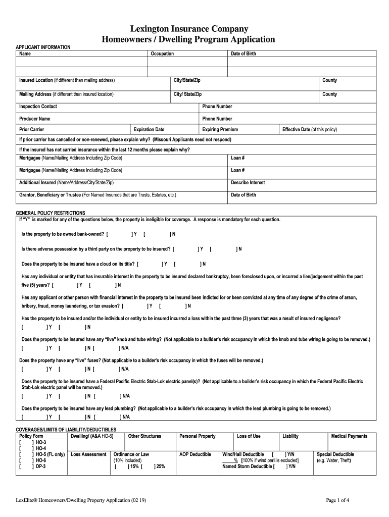 Fillable Online Lexington Insurance Company - Specialty Risk Associates ...