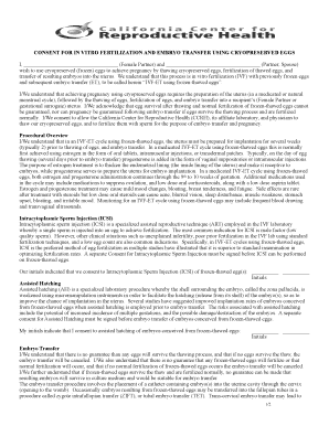 Fillable Online CONSENT FOR IN VITRO FERTILIZATION AND EMBRYO ... Fax ...
