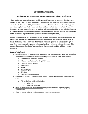 Fillable Online Application for Direct Care Worker Train-the-Trainer ...