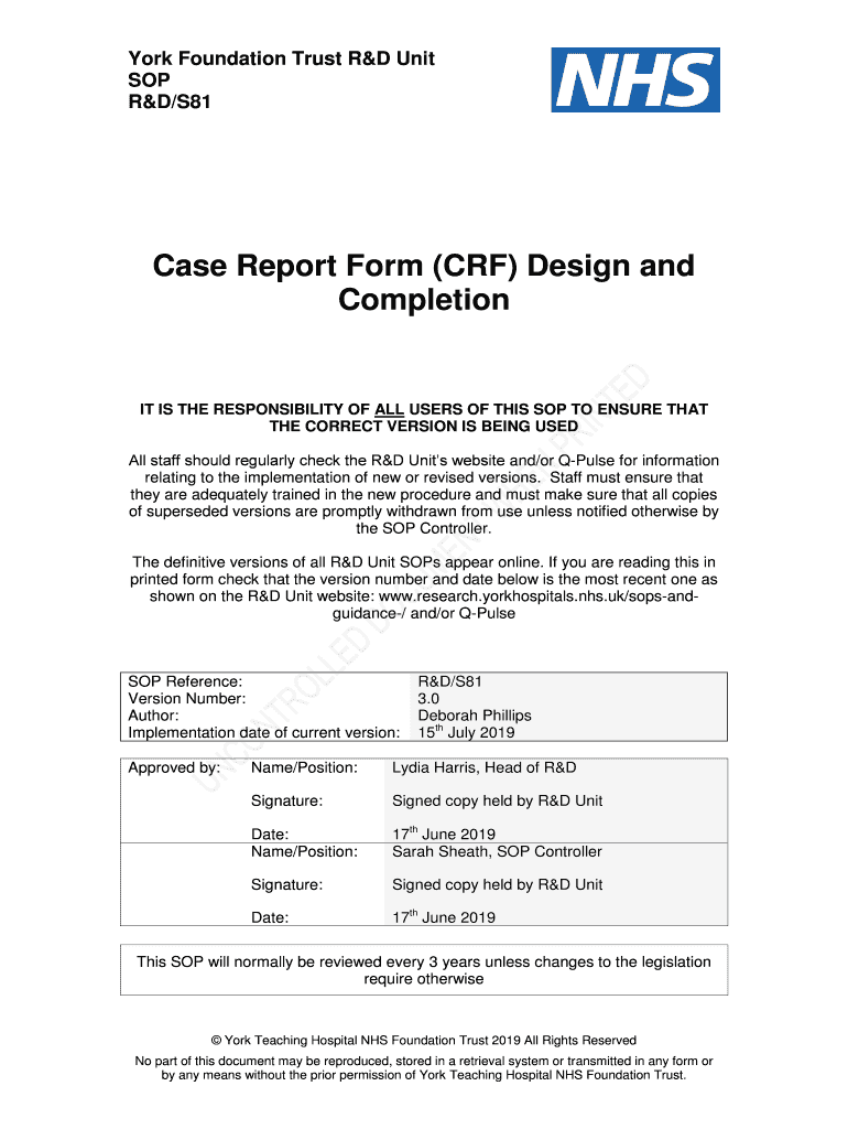 Fillable Online Case Report Form (CRF) Design and Completion Fax Email ...
