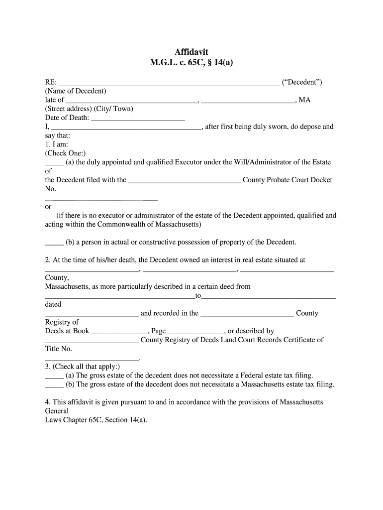 Fillable Online Affidavit M.G.L. c. 65C,14(a) - Massachusetts Registry ...