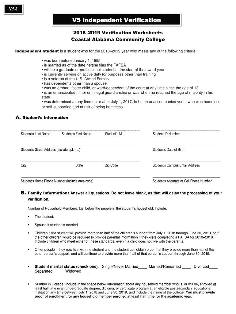 Fillable Online V5 Independent Verification 2018 Worksheet Coastal ...