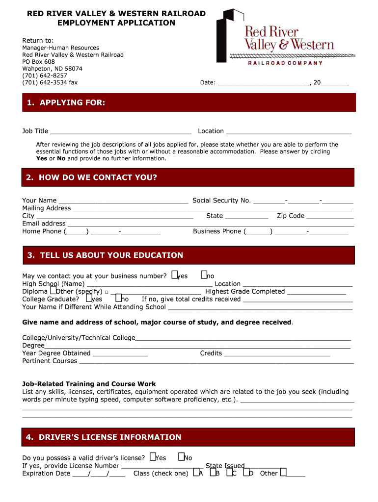 Fillable Online RED RIVER VALLEY & WESTERN RAILROAD Fax Email Print - pdfFiller