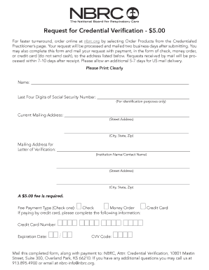 Fillable Online Request for Credential Verification - $5.00 - NBRC Fax ...
