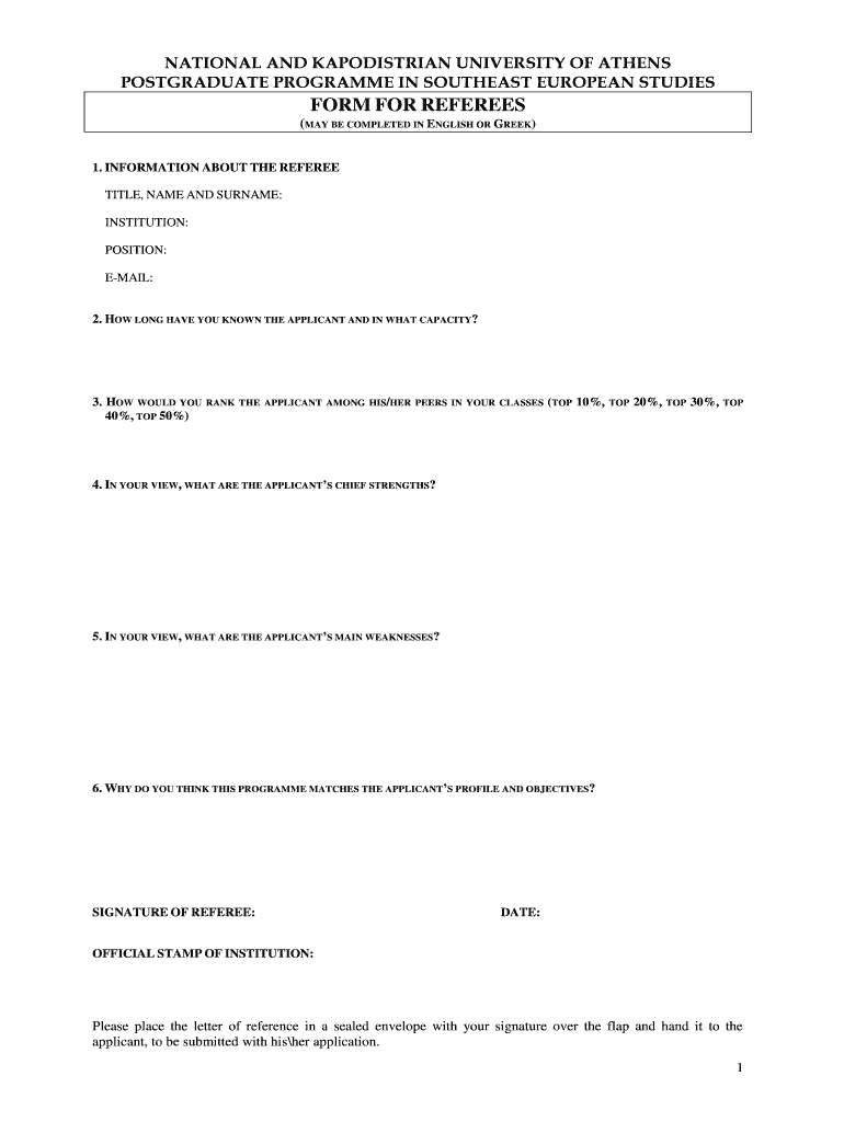 Fillable Online FORM FOR REFEREES - Postgraduate Programme in Southeast ... Fax Email Print ...