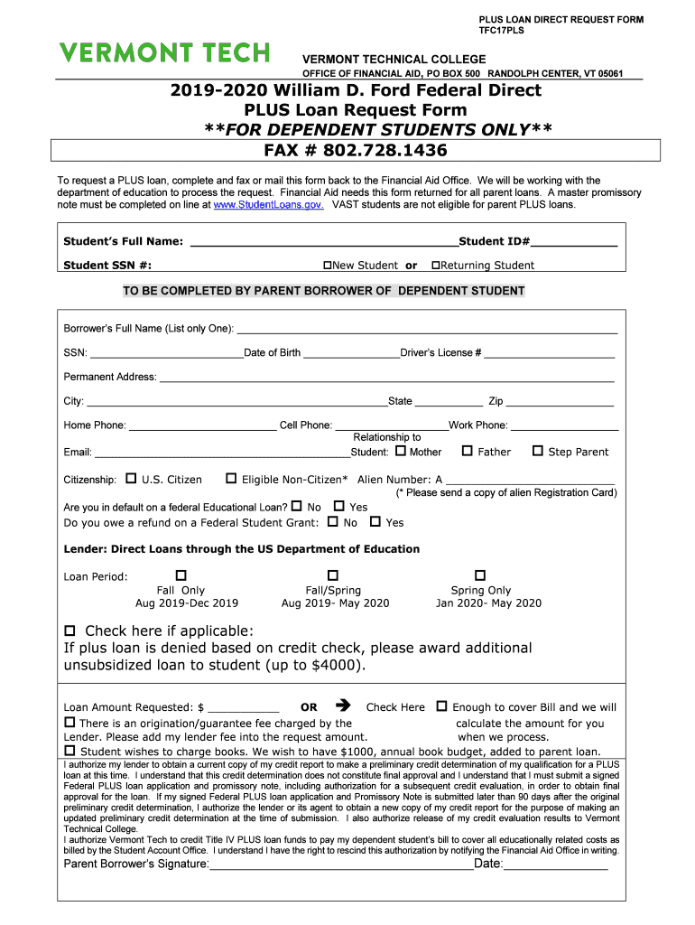 Fillable Online William D. Ford Federal Direct Loan Program Direct PLUS ... Fax Email Print ...