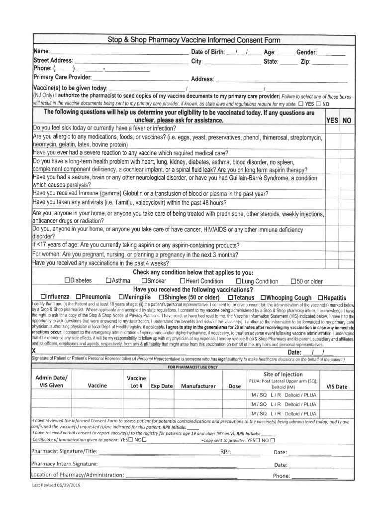 Stop and shop vaccine consent form: Fill out & sign online | DocHub