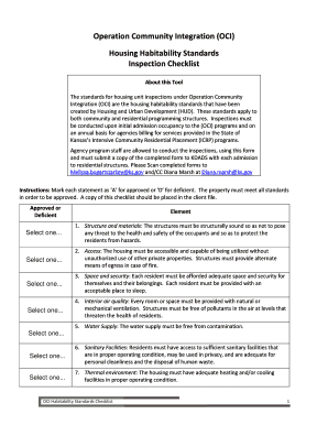 Fillable Online Housing Habitability Standards Inspection Checklist ...
