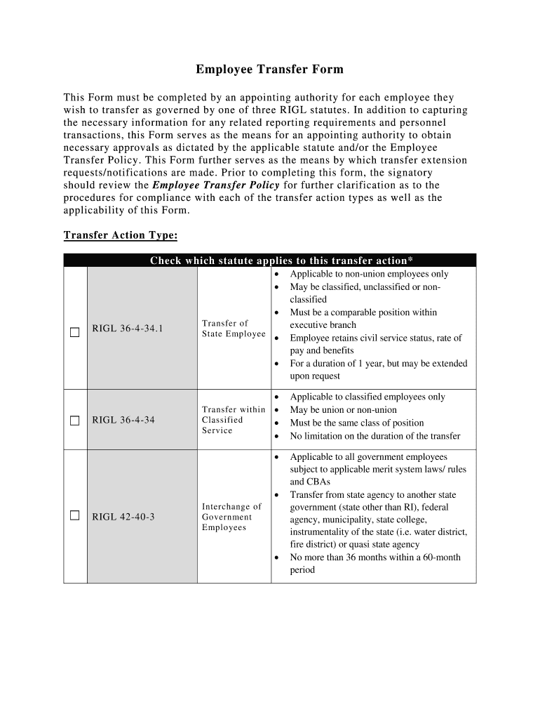 Fillable Online Form of Amended and Restated Employee Transfer ...