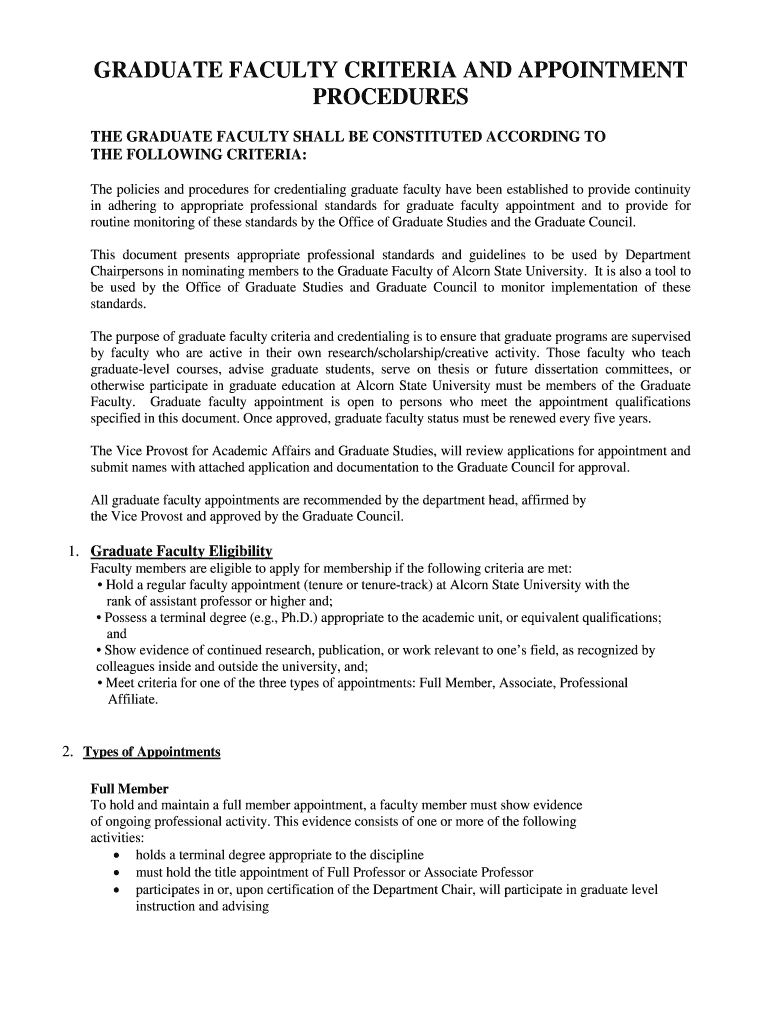 Fillable Online GRADUATE FACULTY CRITERIA AND APPOINTMENT Fax Email ...