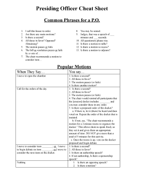 Fillable Online Presiding Officer Cheat Sheet Fax Email Print - pdfFiller