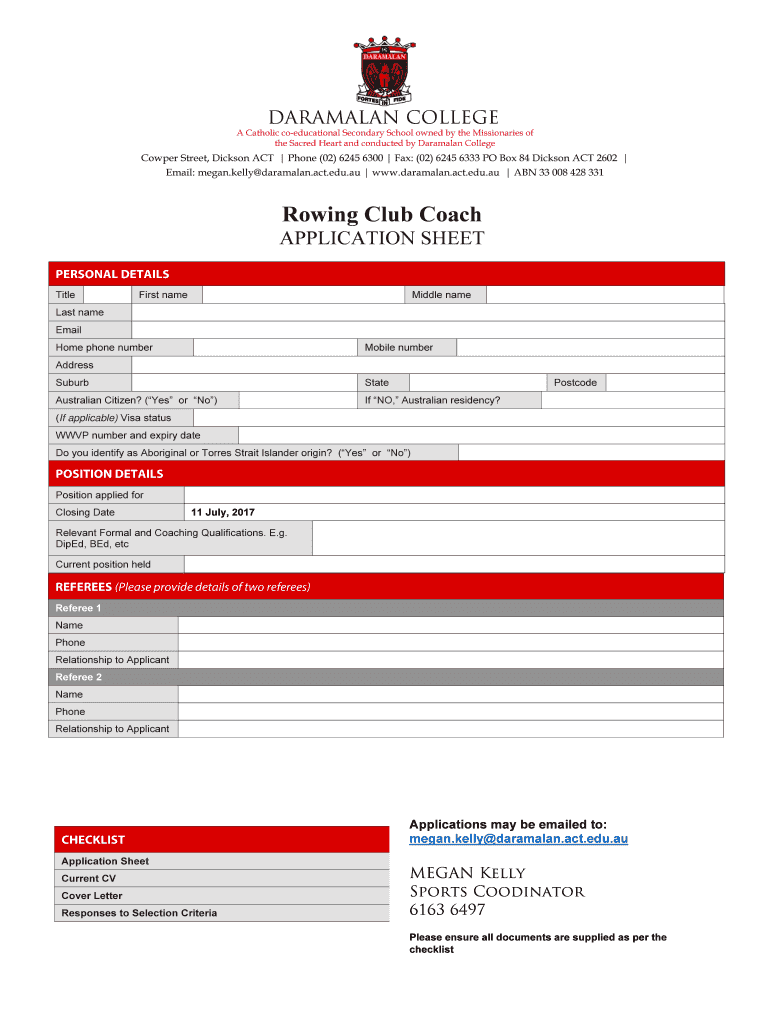 Fillable Online Daramalan Club Coach application form Fax Email Print ...
