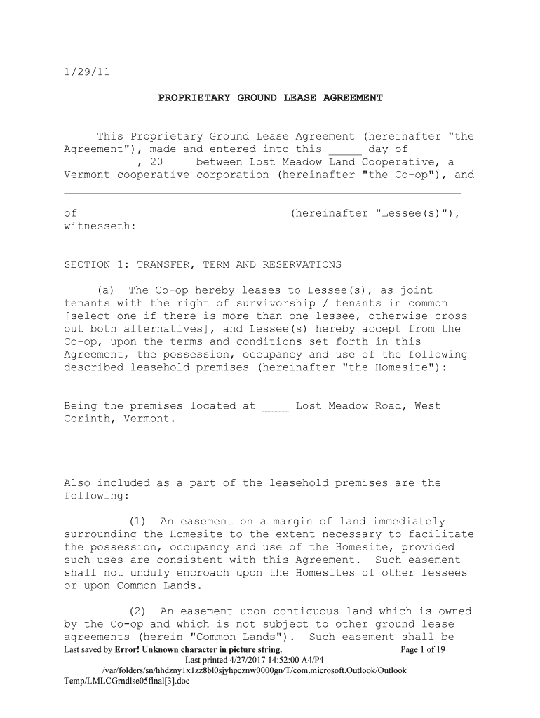 Fillable Online PROPRIETARY GROUND LEASE AGREEMENT Fax Email Print ...