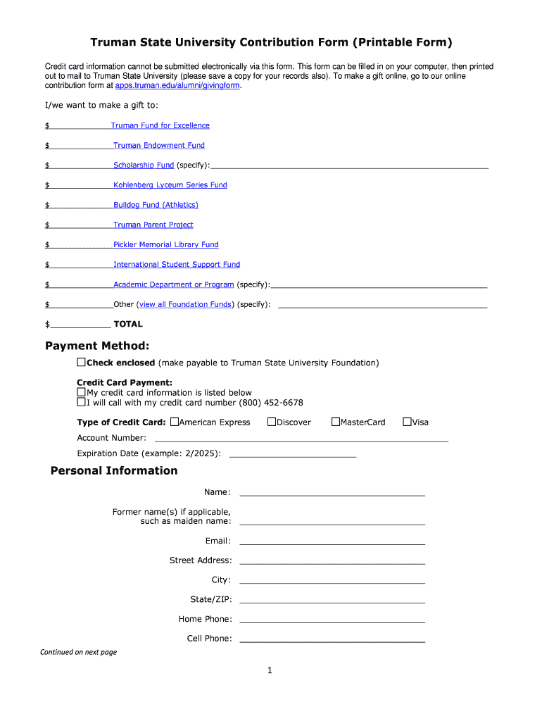Fillable Online Printer-friendly Contribution Form. Contribution Form ...