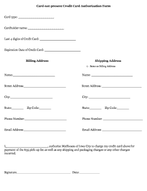 Fillable Online Card-not-present Credit Card Authorization Form Card ...