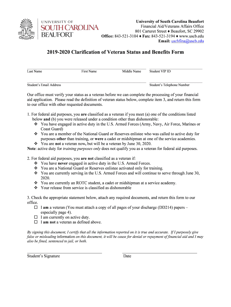 Fillable Online 2019-2020 Financial Aid Forms - USCB Fax Email Print ...