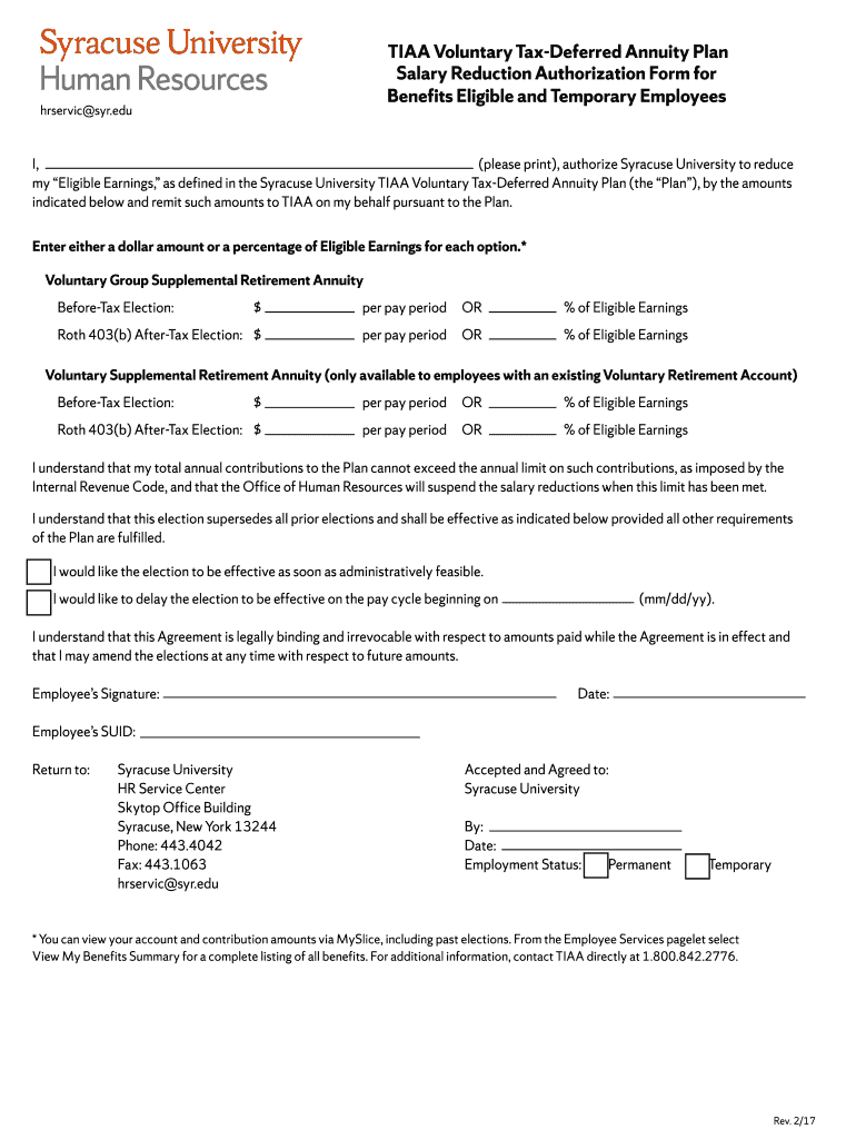 Fillable Online TIAA Voluntary Tax Deferred Annuity Plan Salary Fillable Online TIAA Voluntary Tax Deferred Annuity Plan Salary