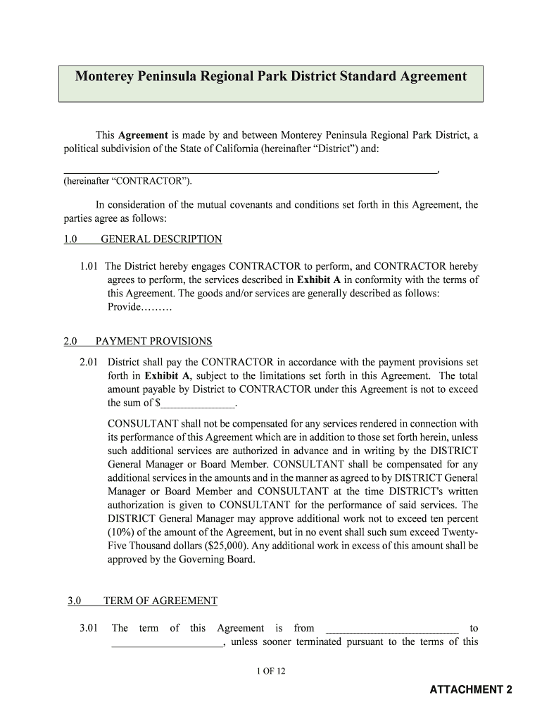 Fillable Online Monterey Peninsula Regional Park District Standard ...