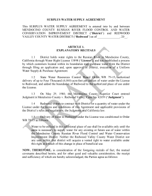 Fillable Online SURPLUS WATER SUPPLY AGREEMENT This SURPLUS ... Fax ...