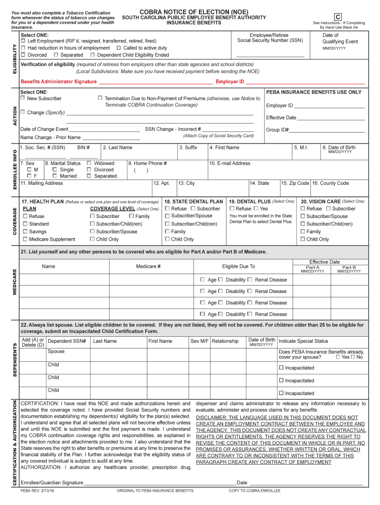 Fillable Online PEBB Continuation Coverage (COBRA) Election/Change form ...