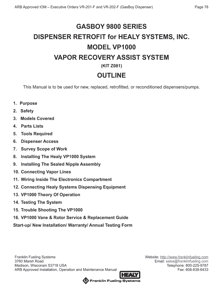 Fillable Online GASBOY 9800 SERIES DISPENSER RETROFIT ... - arb.ca.gov ...