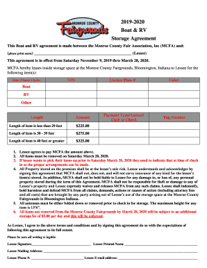 Fillable Online 2019-2020 Boat & RV Storage Agreement - monroe county ...