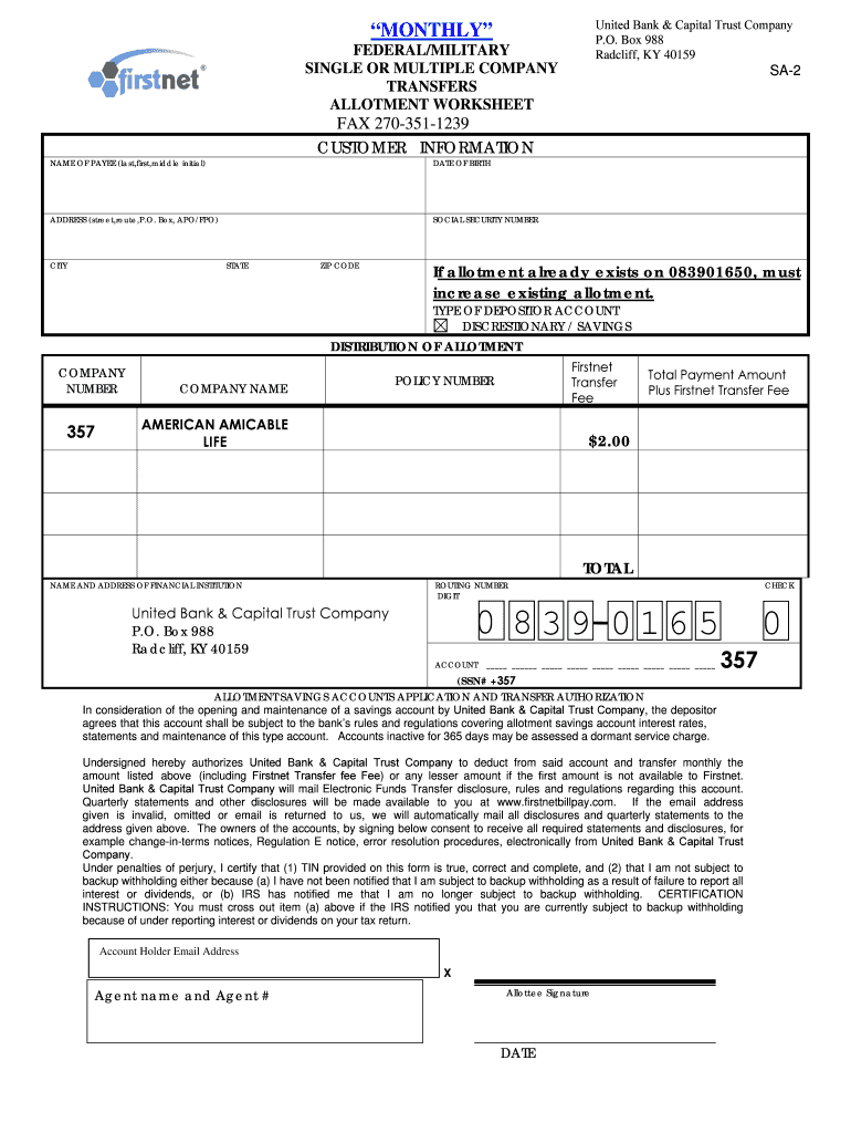 Fillable Online Allotment Banking Form Fax Email Print - pdfFiller