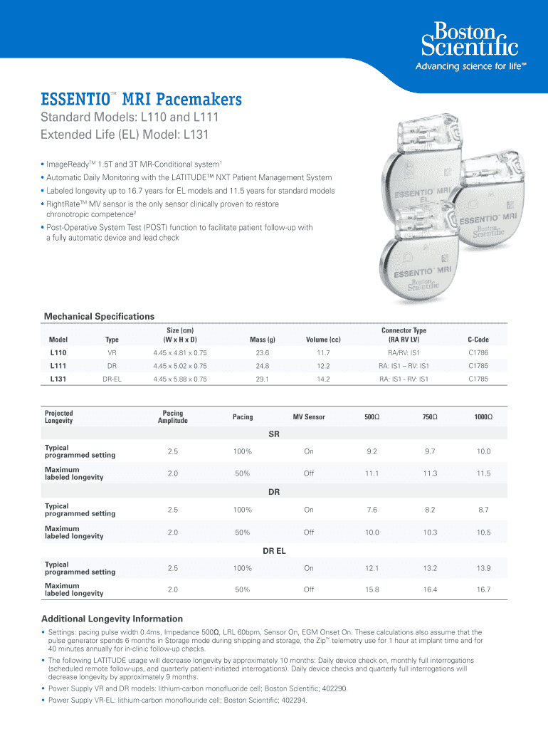 Fillable Online ESSENTIO MRI Pacemakers - Boston Scientific Fax Email ...