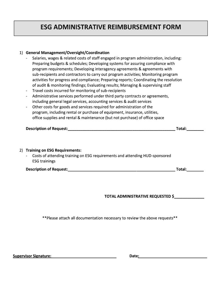 Fillable Online ESG ADMINISTRATIVE REIMBURSEMENT FORM Fax Email Print ...