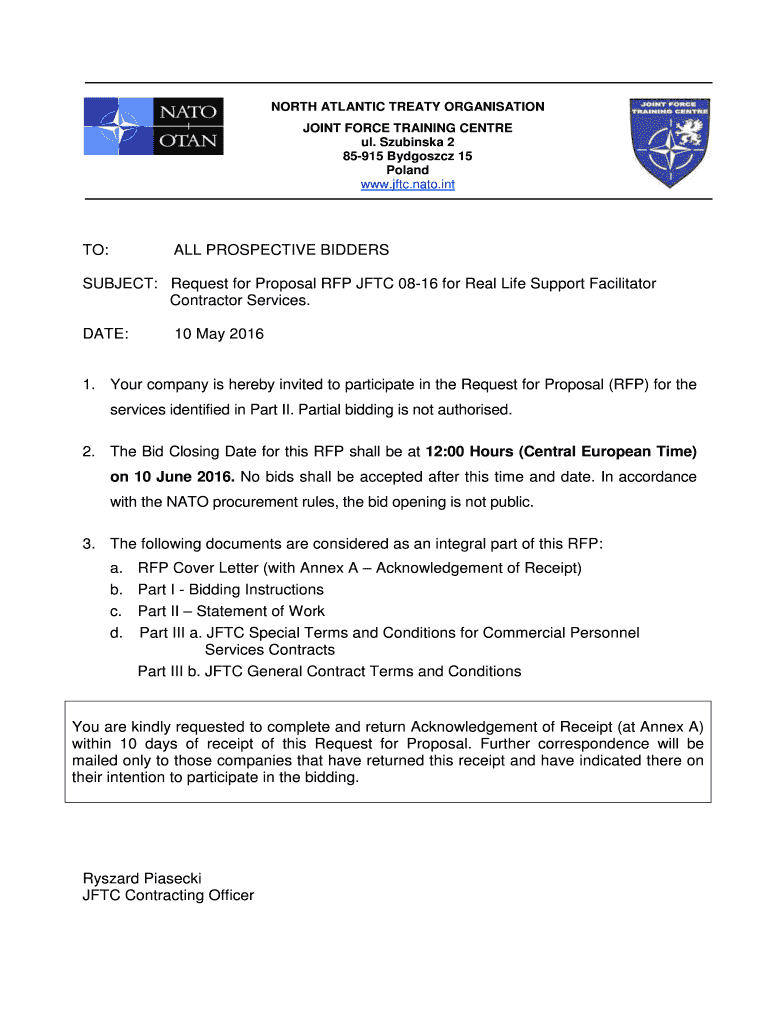 Fillable Online Request for Proposal RFP JFTC 08-16 for Real Life ...