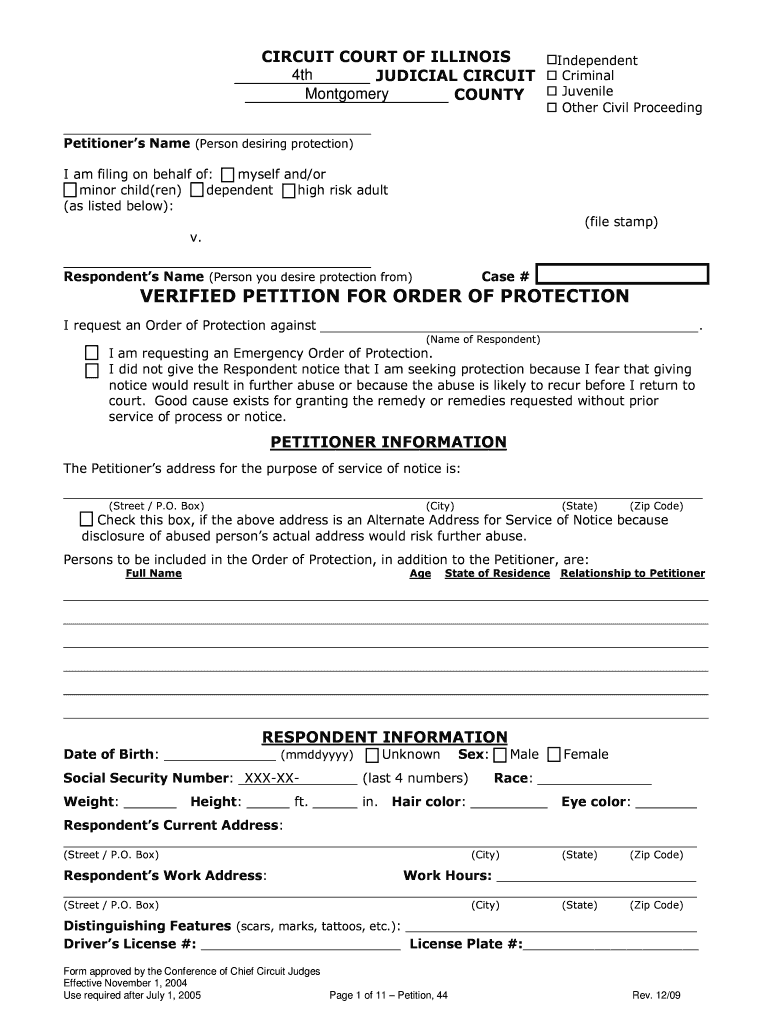 Verified petition for order of protection - Montgomery County: Fill out ...